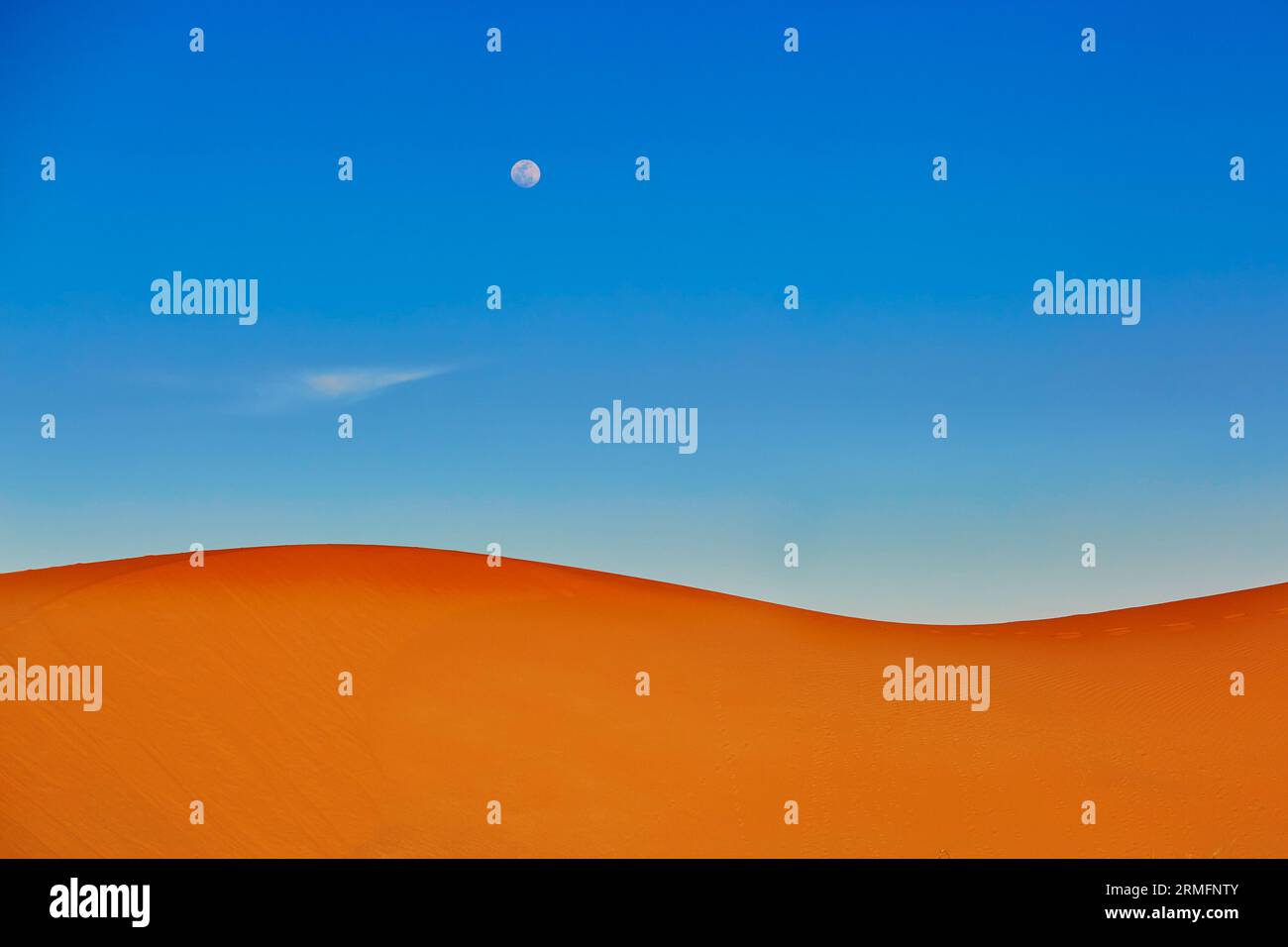 Sand dunes and almost full moon in the Sahara Desert, Merzouga, Morocco ...