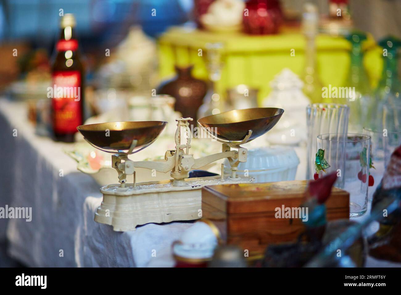 Old scales on flea market in Paris, France Stock Photo - Alamy