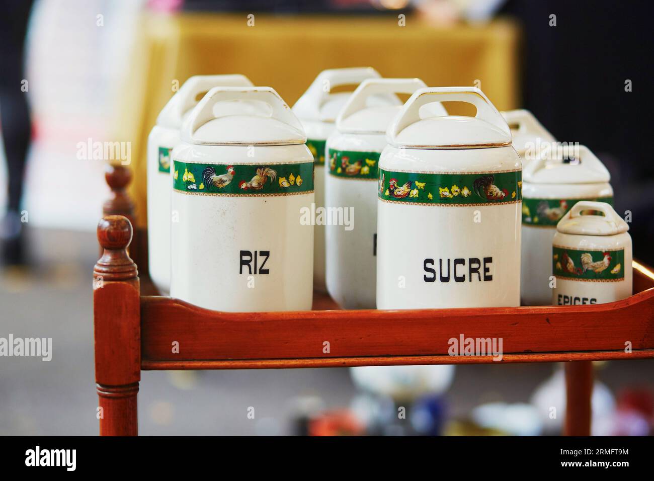 Cans for rice and sugar on a Parisian flea market Stock Photo - Alamy
