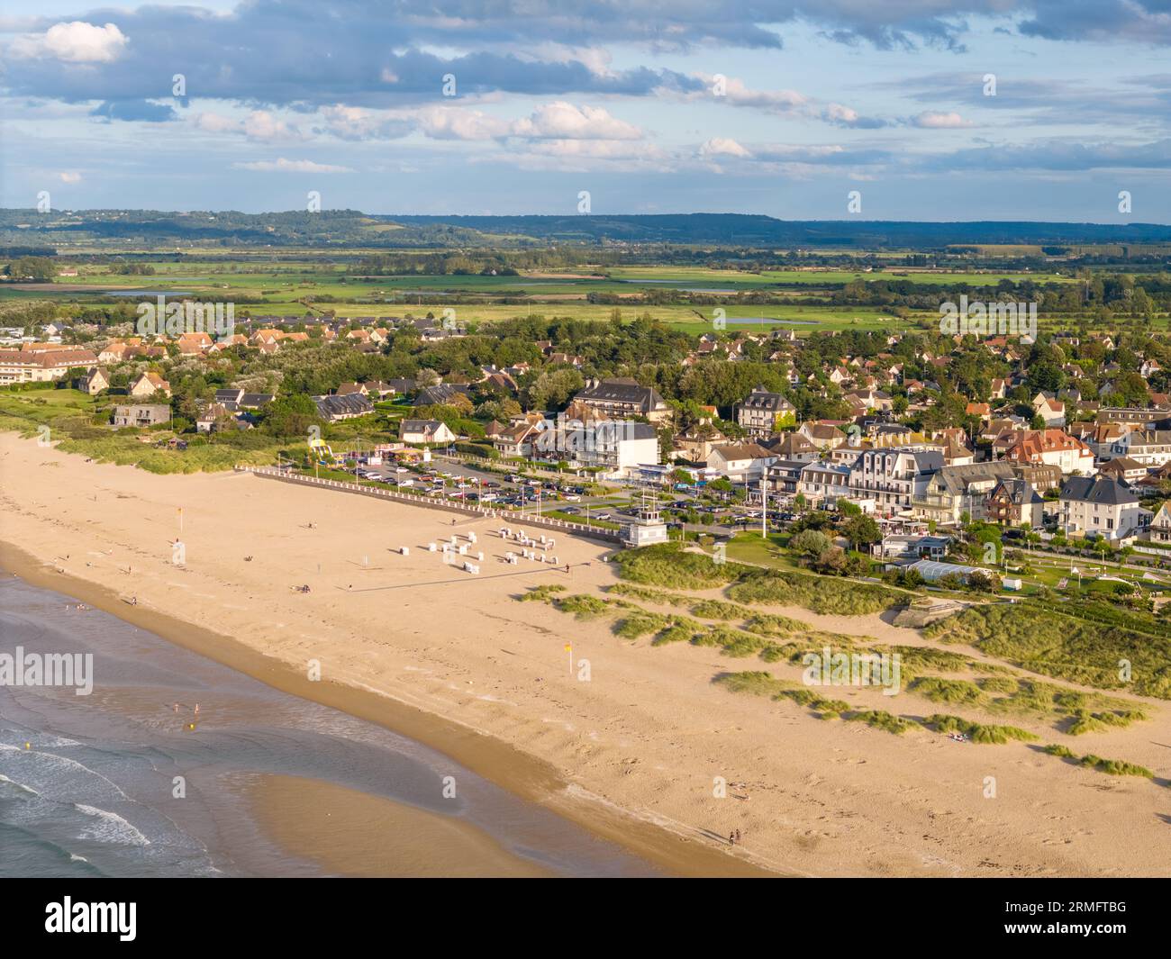 Aerial drone photo of the town named Merville-Franceville-Plage. The ...