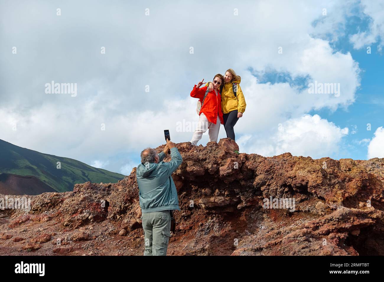 Hiking on tallest volcano in Continental Europe - Etna. Group of ...