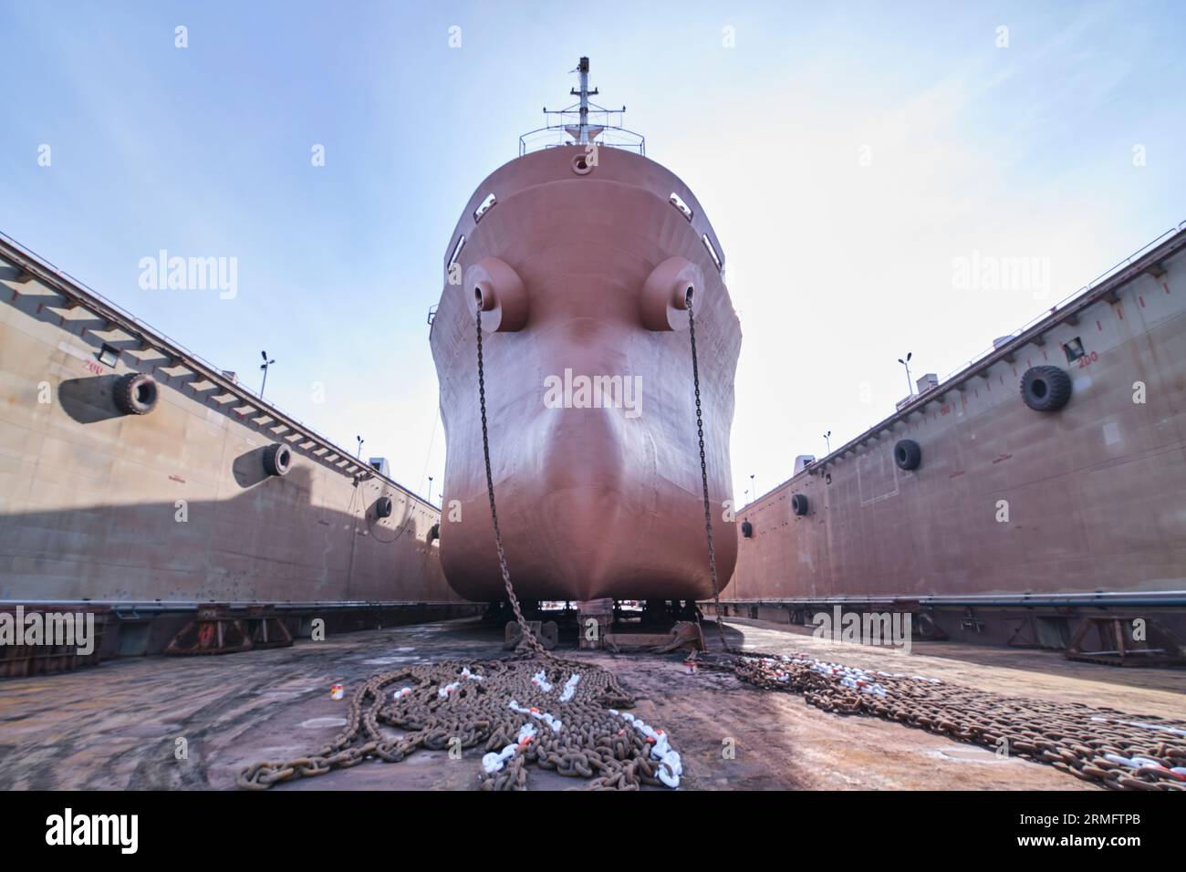 Aerial view of a shipyard repairing cargo ships. shipyard and ...