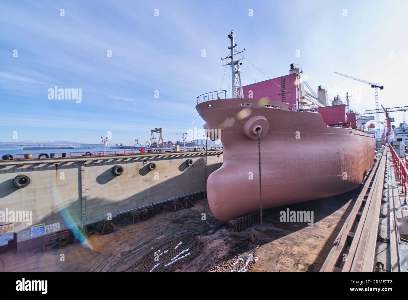 Aerial view of a shipyard repairing cargo ships. shipyard and ...