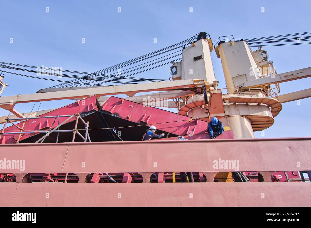 Aerial view of a shipyard repairing cargo ships. shipyard and ...