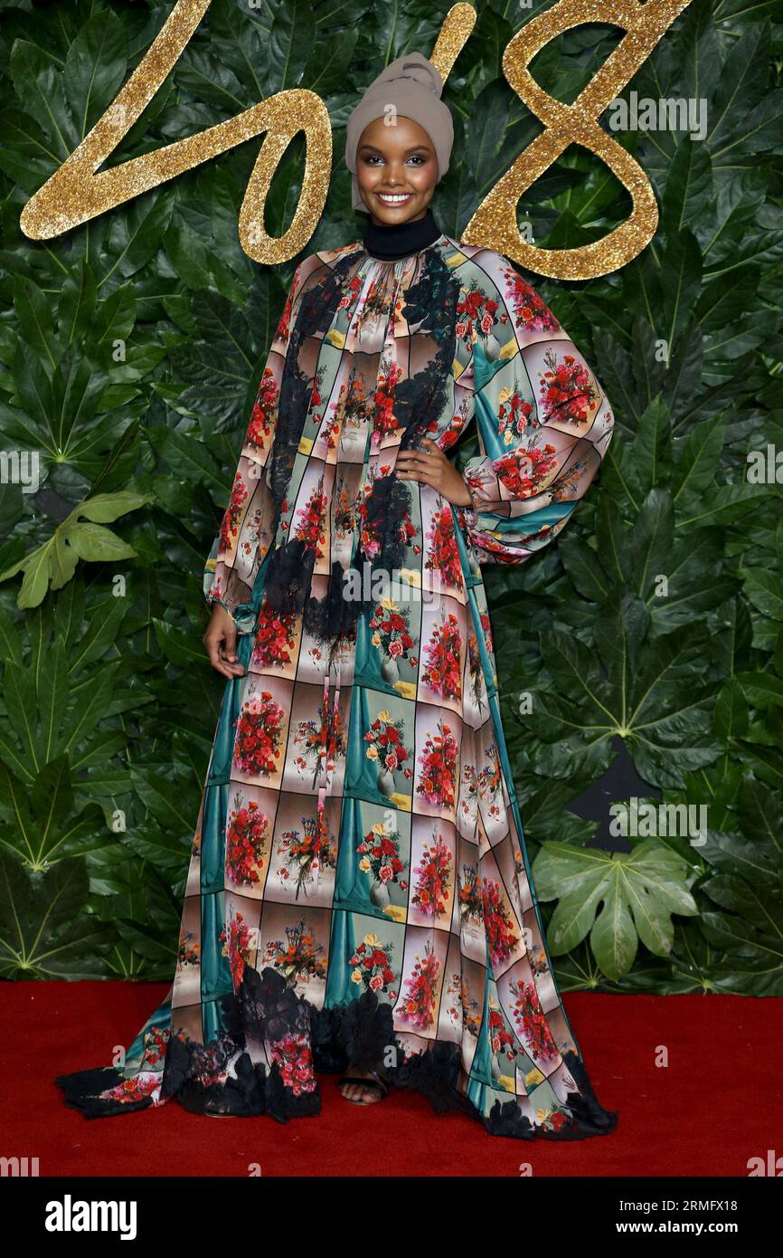 Halima Aden attends the Fashion Awards at the Royal Albert Hall in ...