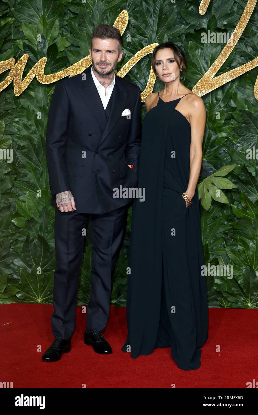 David Beckham and Victoria Beckham attend the Fashion Awards at the ...