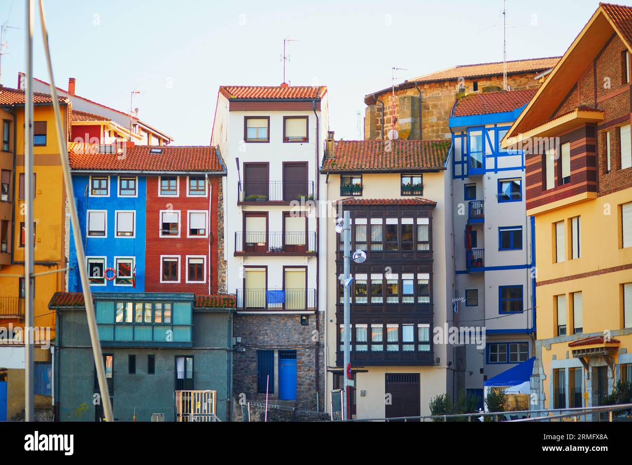 Colorful buildings in a fishing village of Bermeo, Basque Country ...