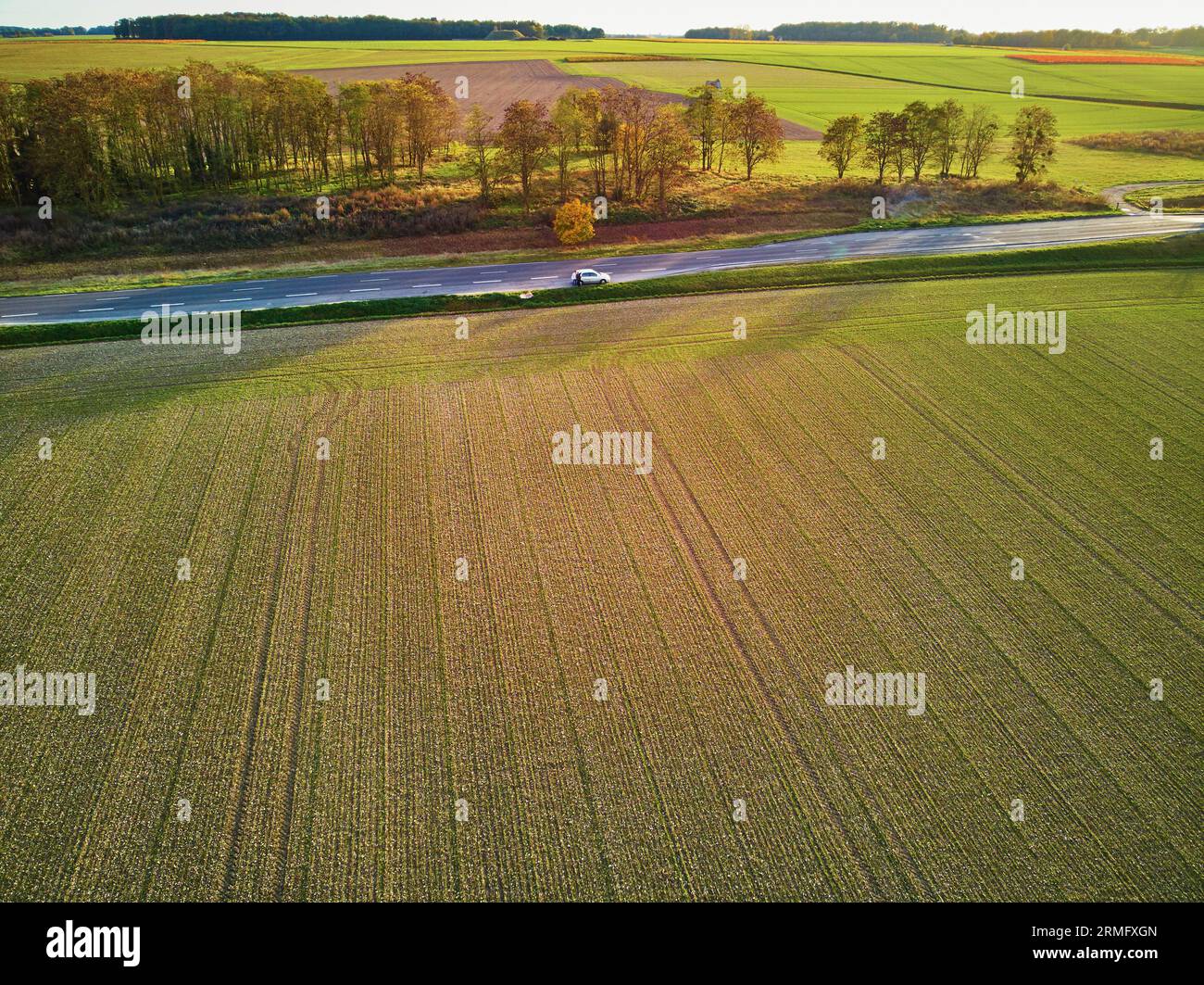 Aerial view of pastures and farmlands in France. Beautiful French ...