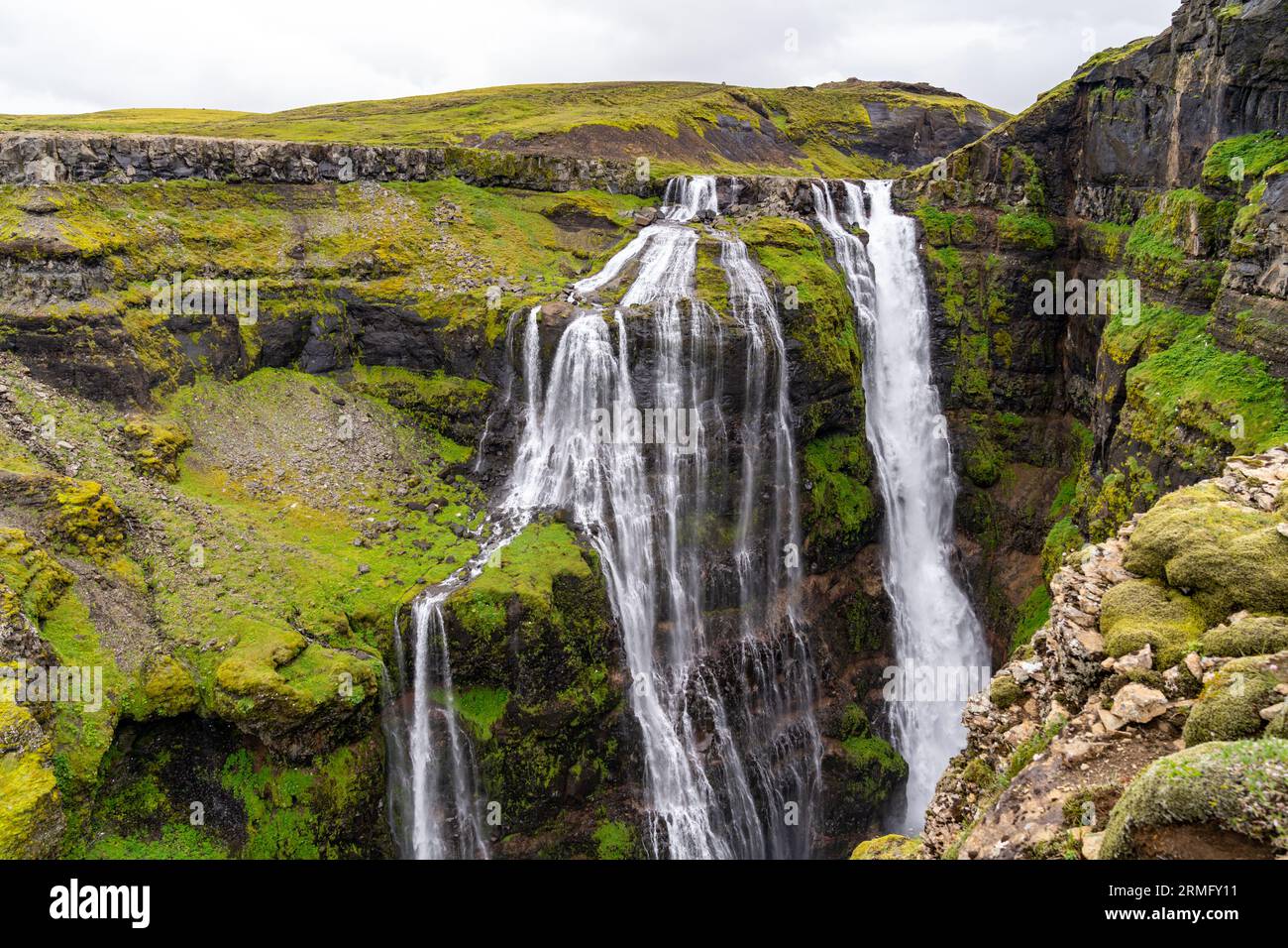 Glymur waterfall in Iceland, as it cascades down into the canyon Stock ...