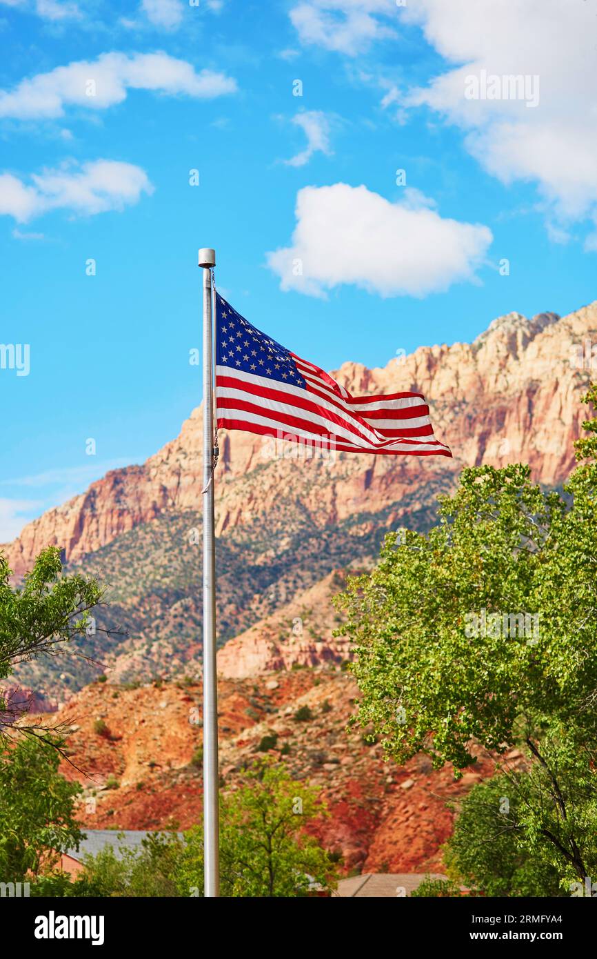 American flag in Zion national park, Utah, USA Stock Photo - Alamy