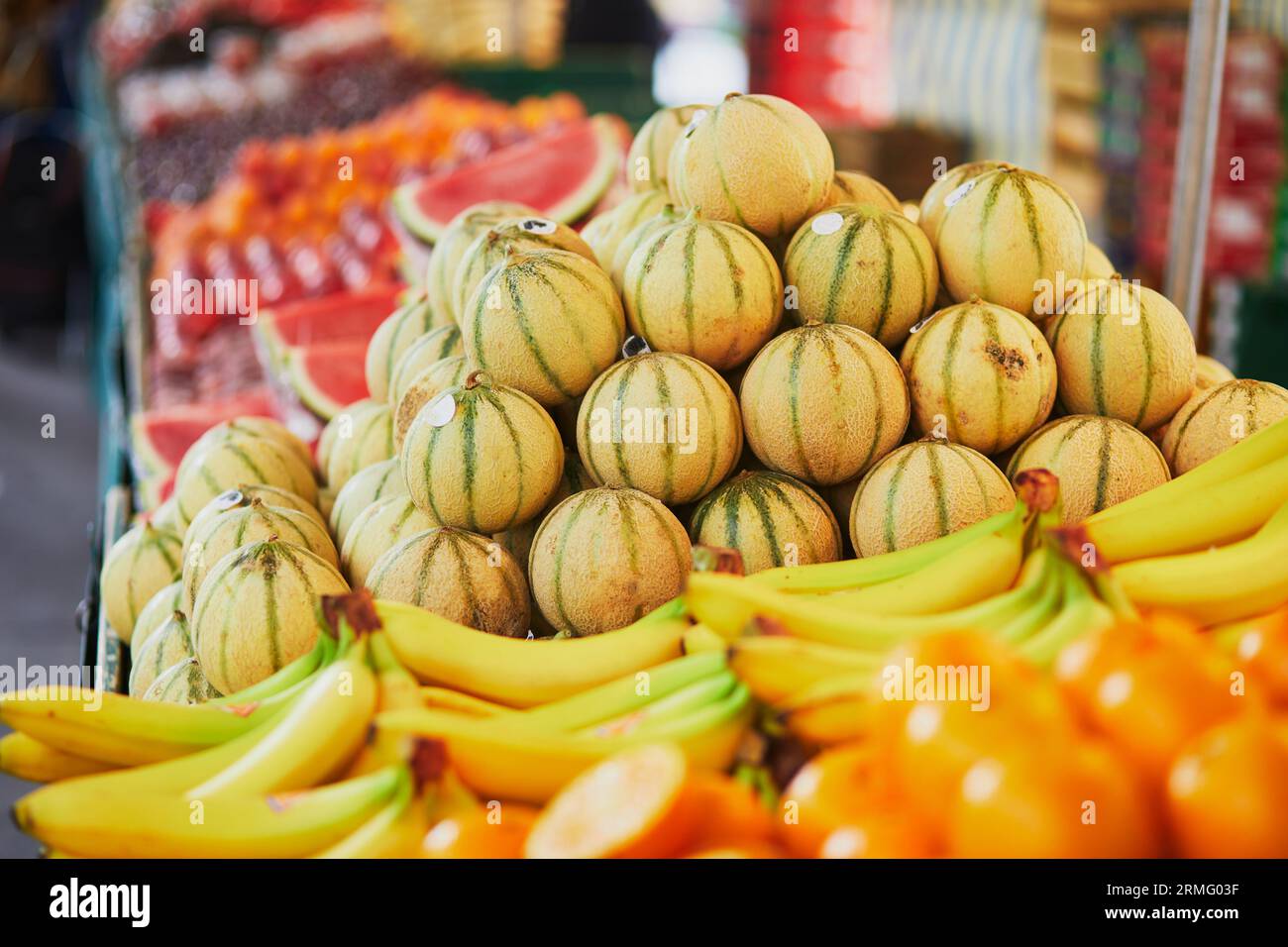 Fresh organic vegetables and fruits on farmer market in Paris, France ...