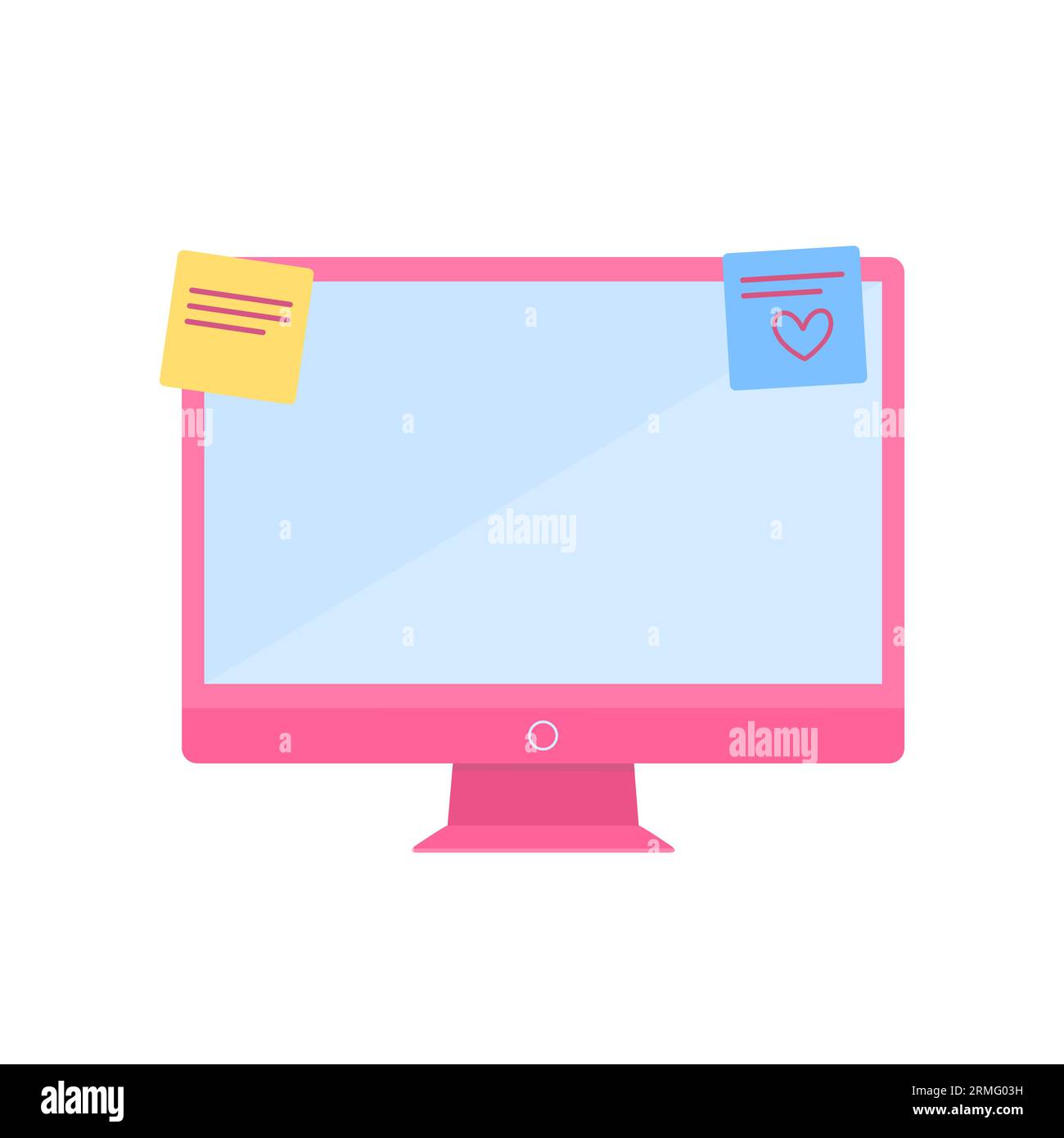 Cute pink computer with notes, isolated on white background Stock ...