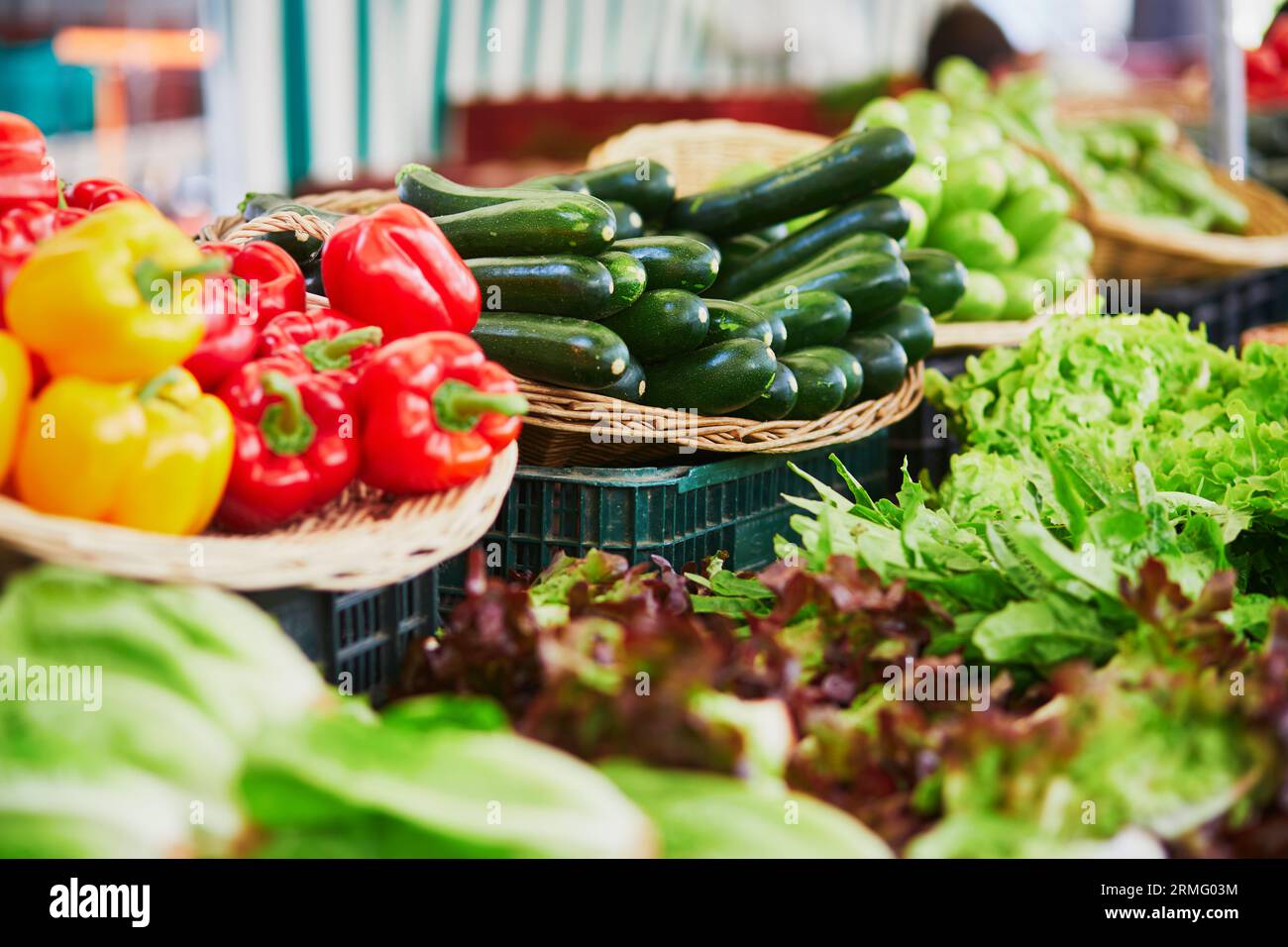 Fresh organic vegetables and fruits on farmer market in Paris, France ...