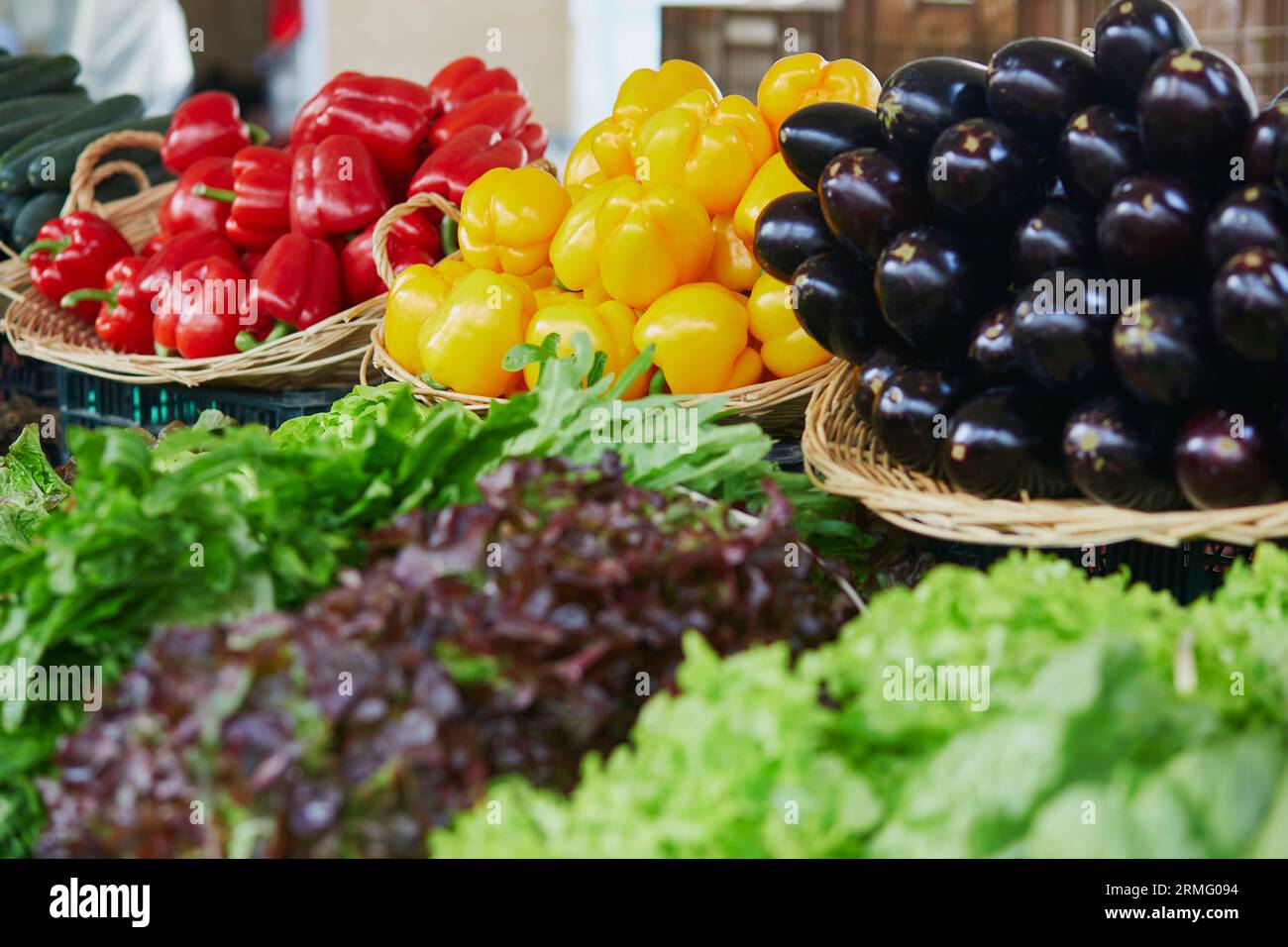 Fresh organic vegetables and fruits on farmer market in Paris, France ...
