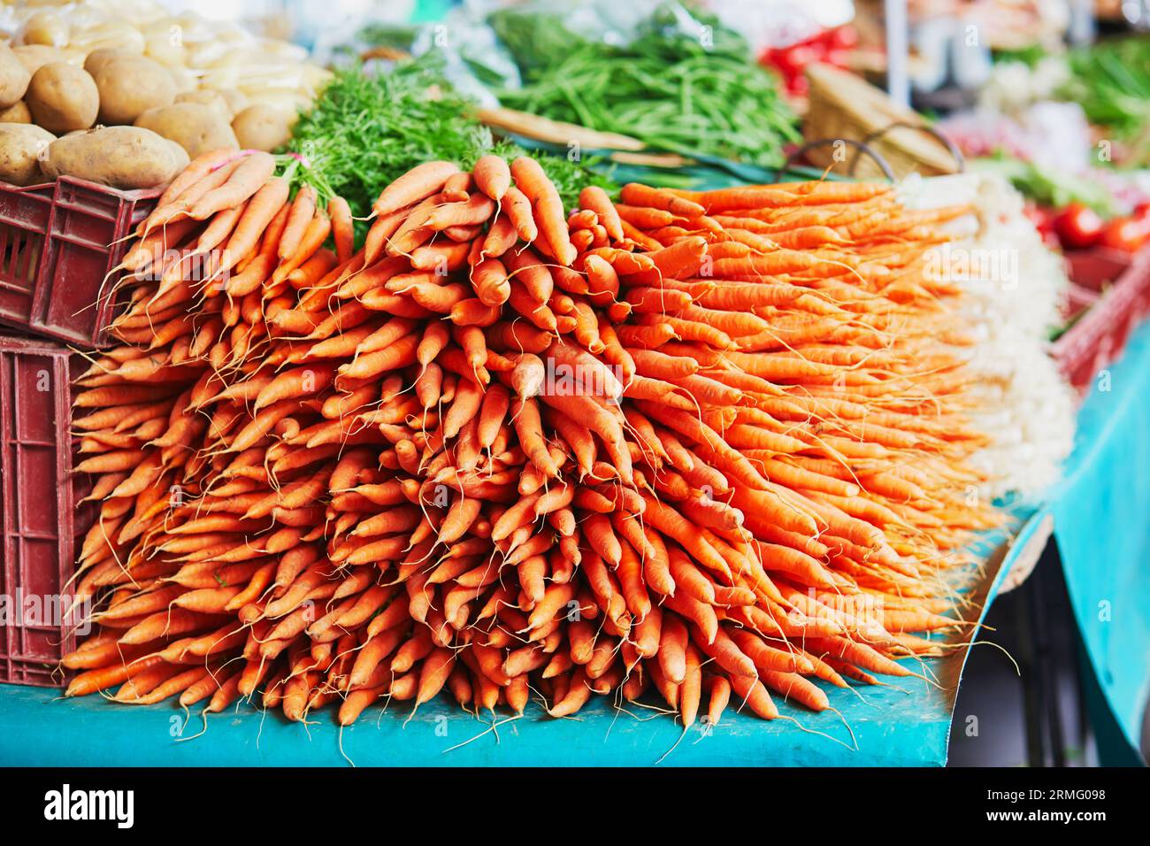 Fresh organic vegetables and fruits on farmer market in Paris, France ...