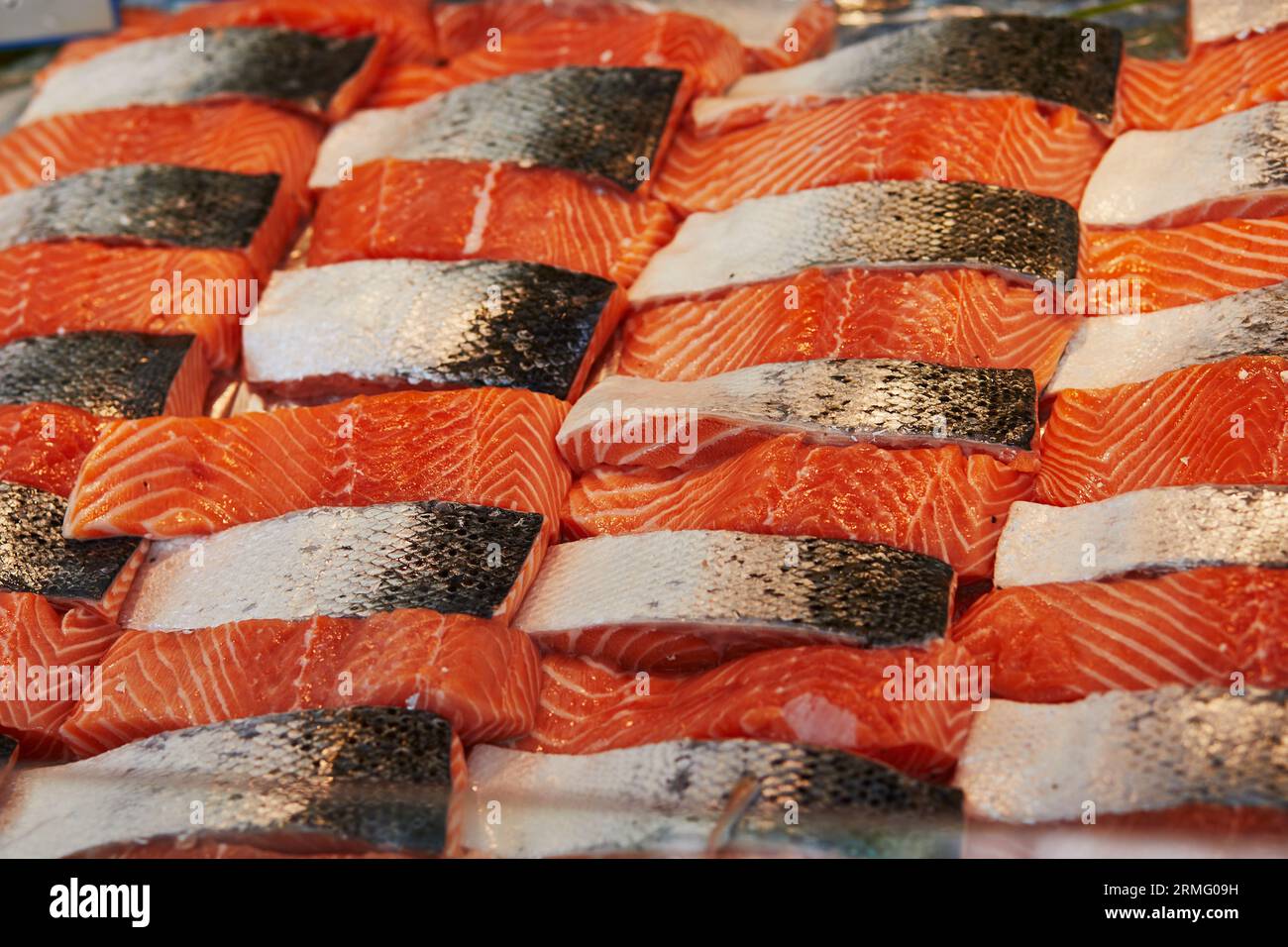 Fresh fish on farmer market in Paris, France. Typical European fish ...