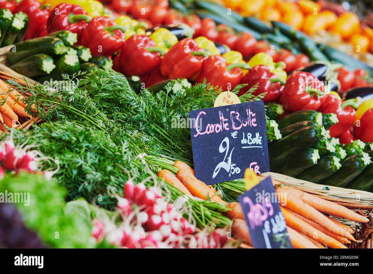 Fresh organic vegetables and fruits on farmer market in Paris, France ...