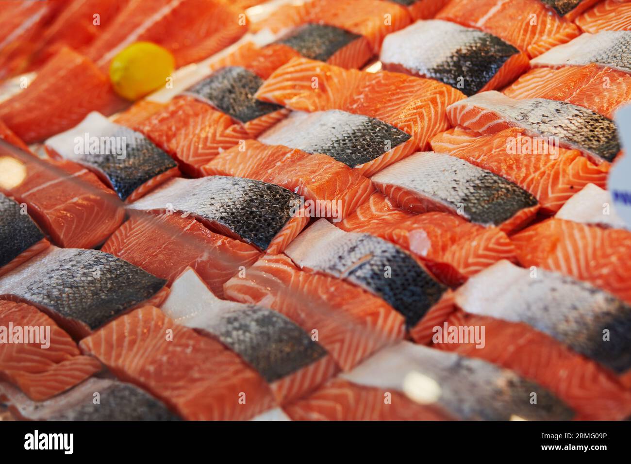 Fresh fish on farmer market in Paris, France. Typical European fish ...