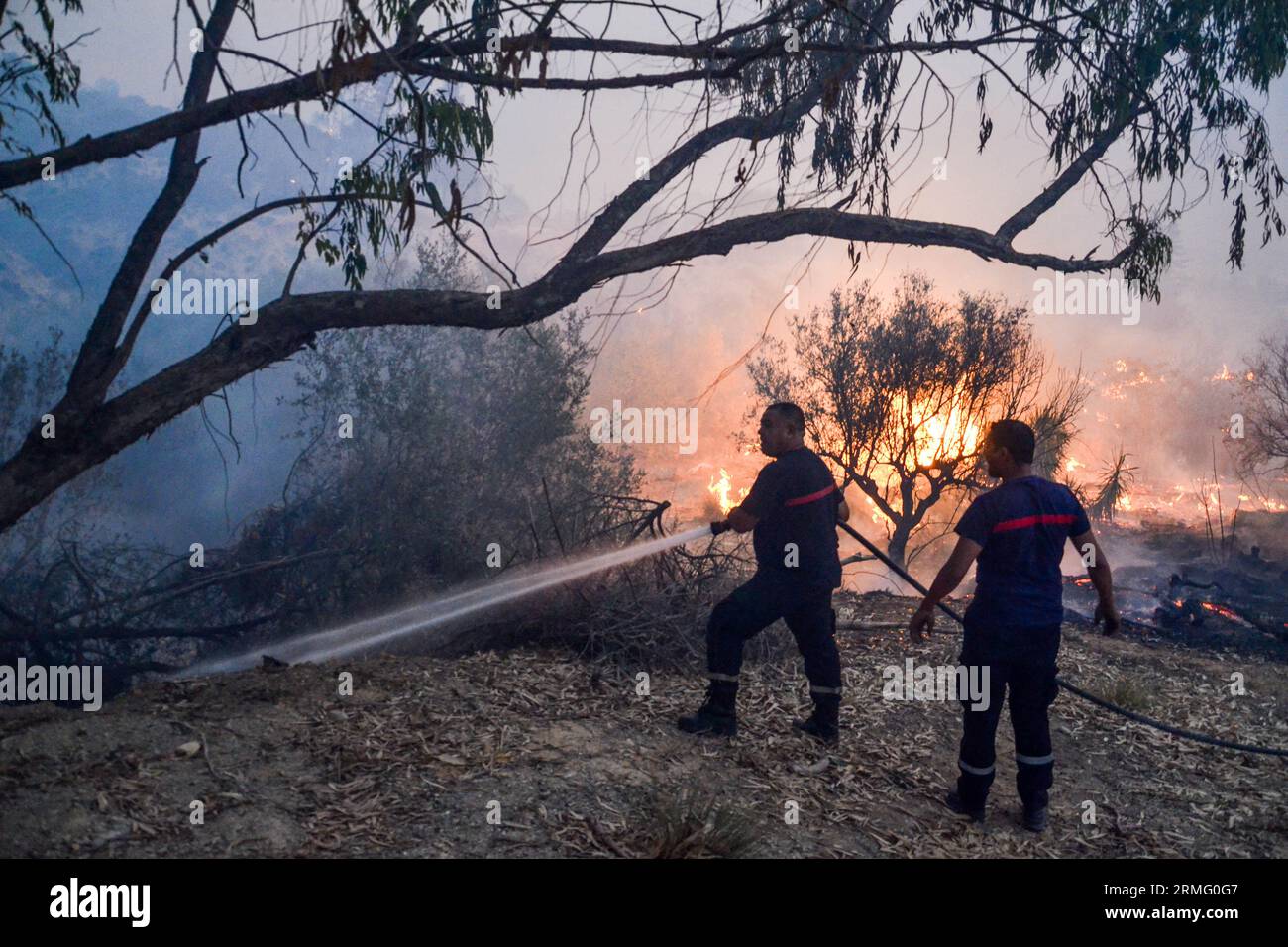 August 28, 2023: Mont Nahli, Tunisia: Firefighters work towards ...