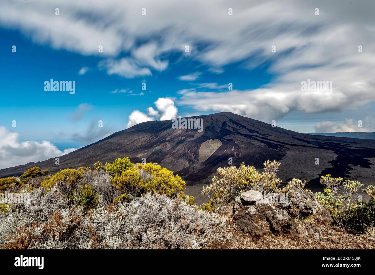 Lava road to volcano of Piton de La Fournaise La Reunion Indian Ocean ...