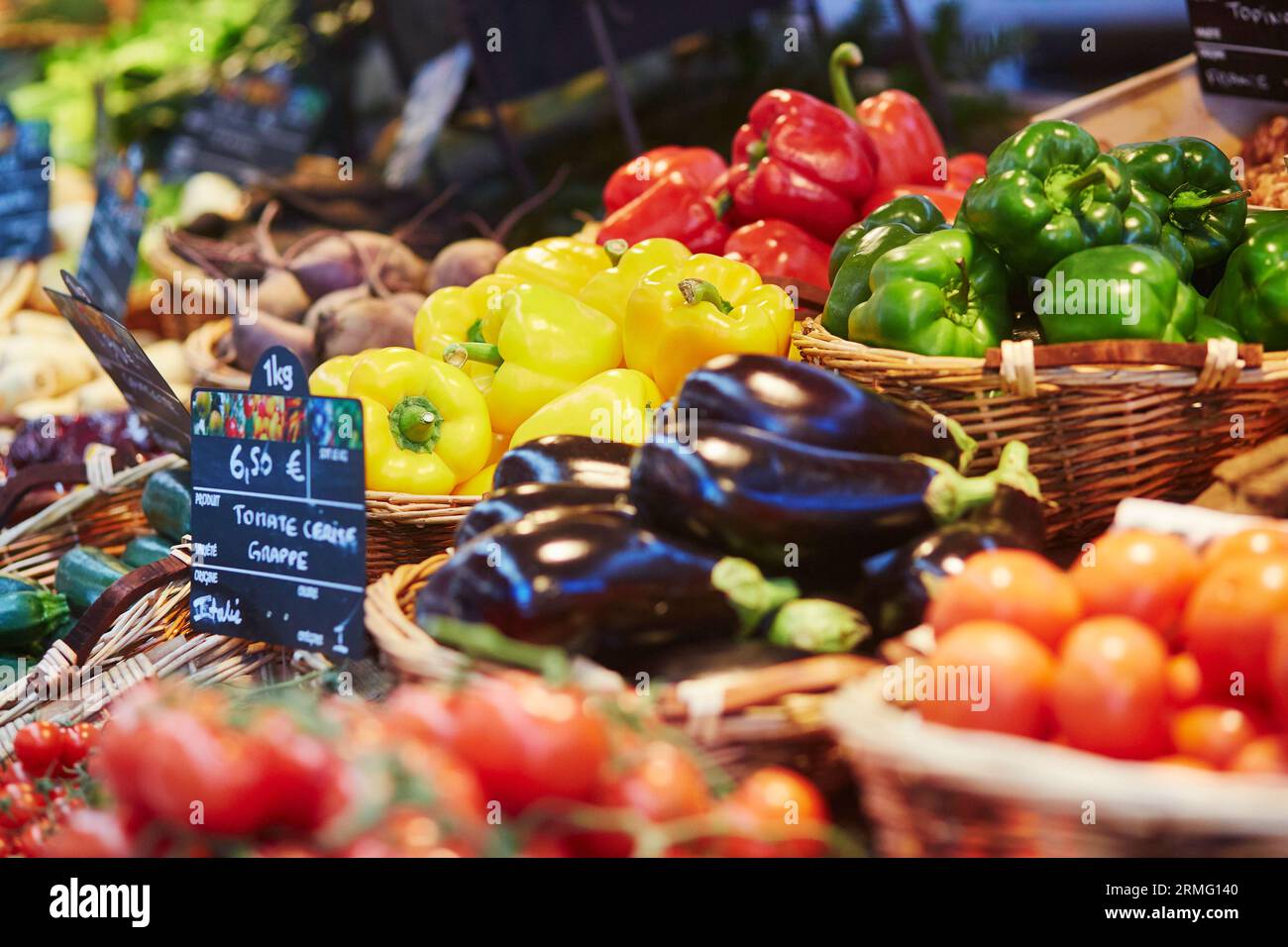 Fresh healthy bio fruits and vegetables on farmer agricultural market ...