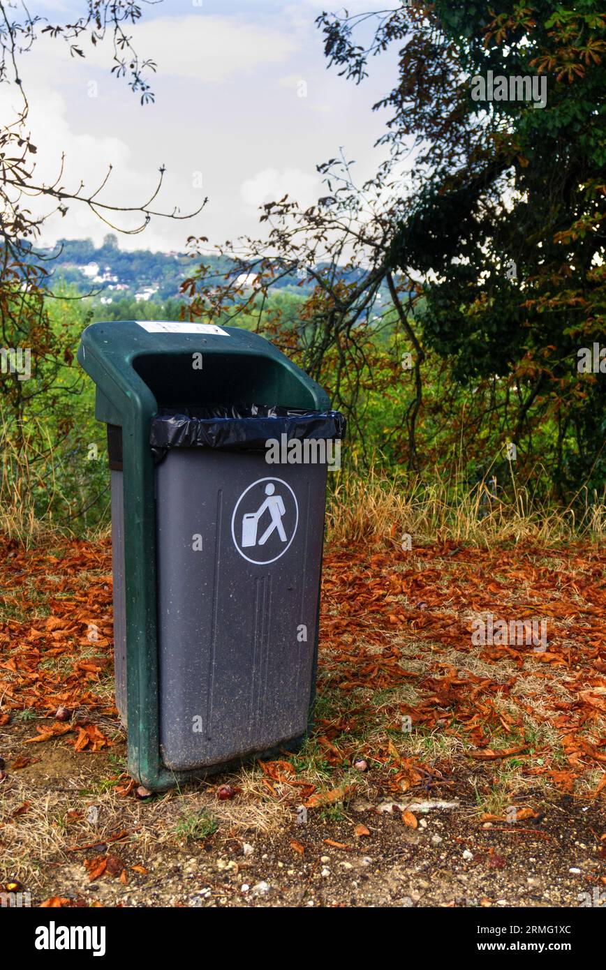 A waste bin in the woods to ensure no tourist leave their garbage on ...