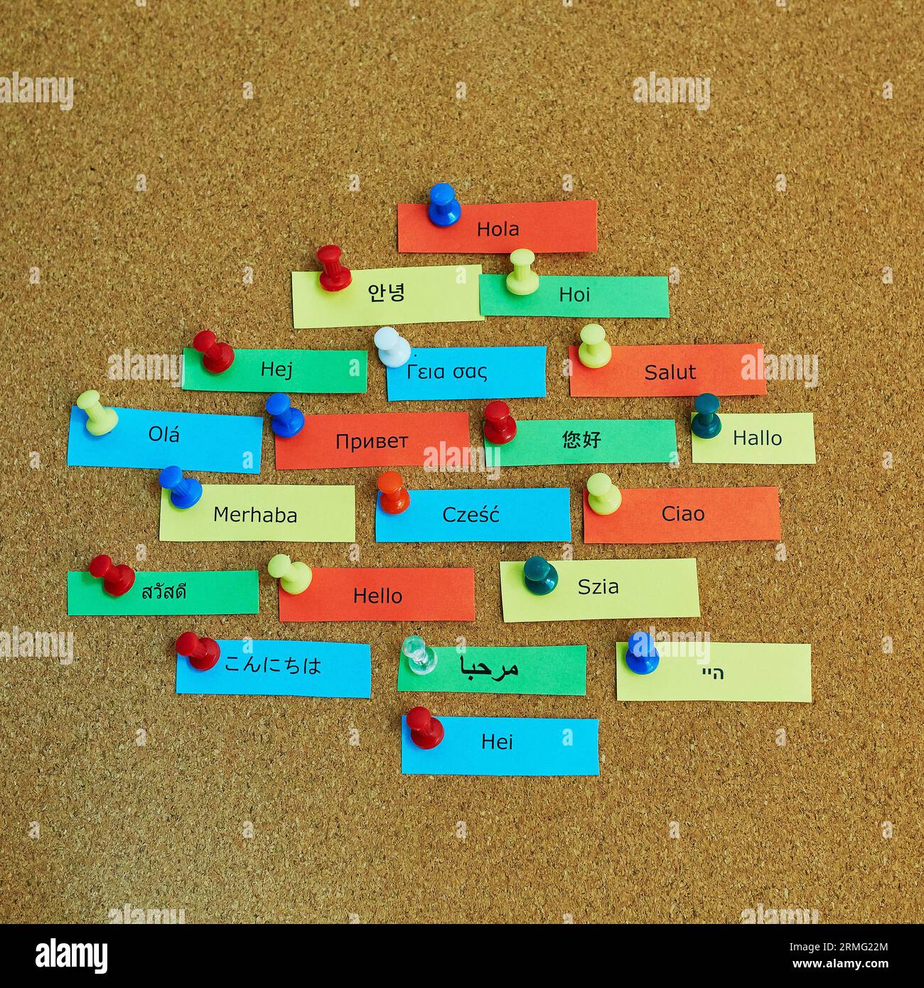 Word Hello written in different languages on colorful paper notes ...