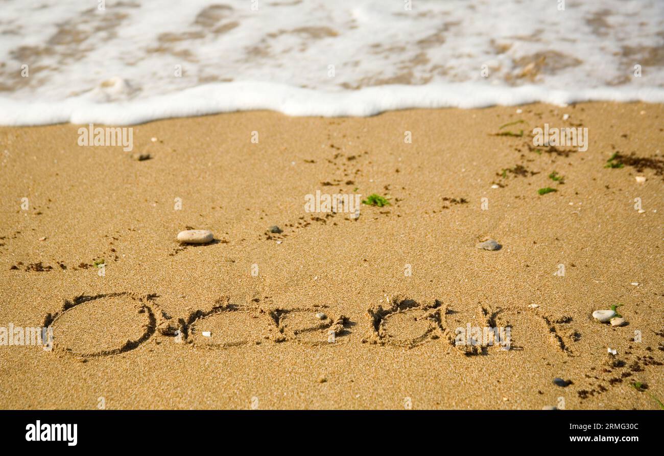 Word Ocean written on the sand Stock Photo - Alamy