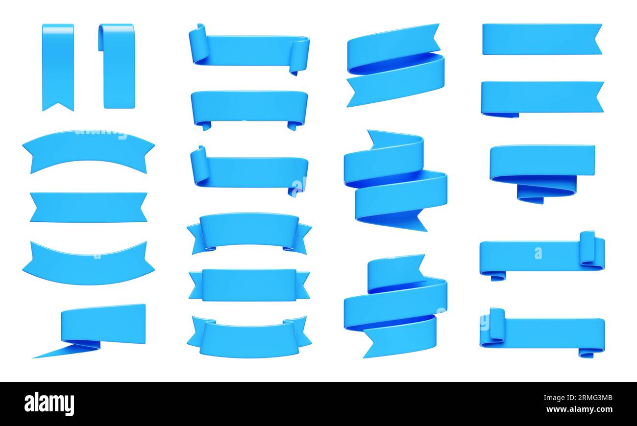 Blue ribbon banner 3d render set Stock Photo - Alamy