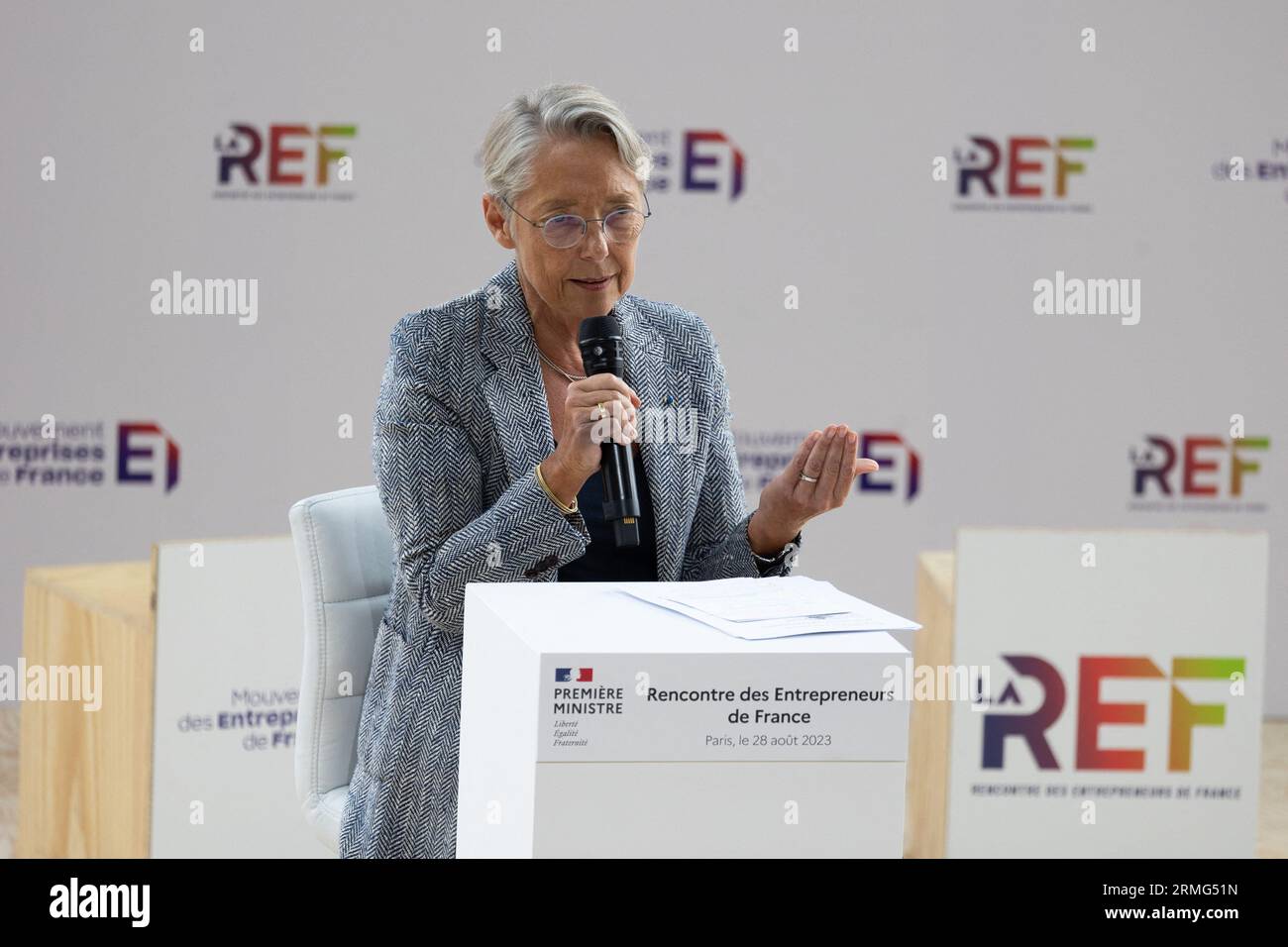 Paris, France. 28th Aug, 2023. French Prime Minister Elisabeth Borne at ...