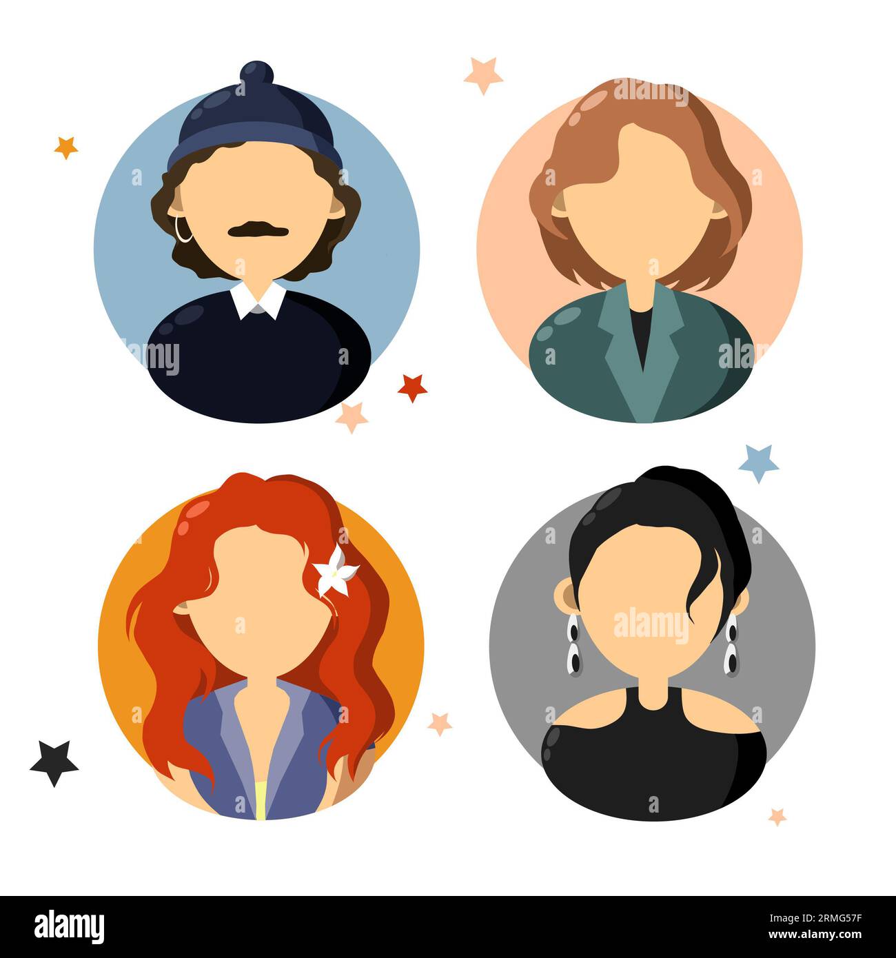 Bright people portraits set - flat style vector design concept ...