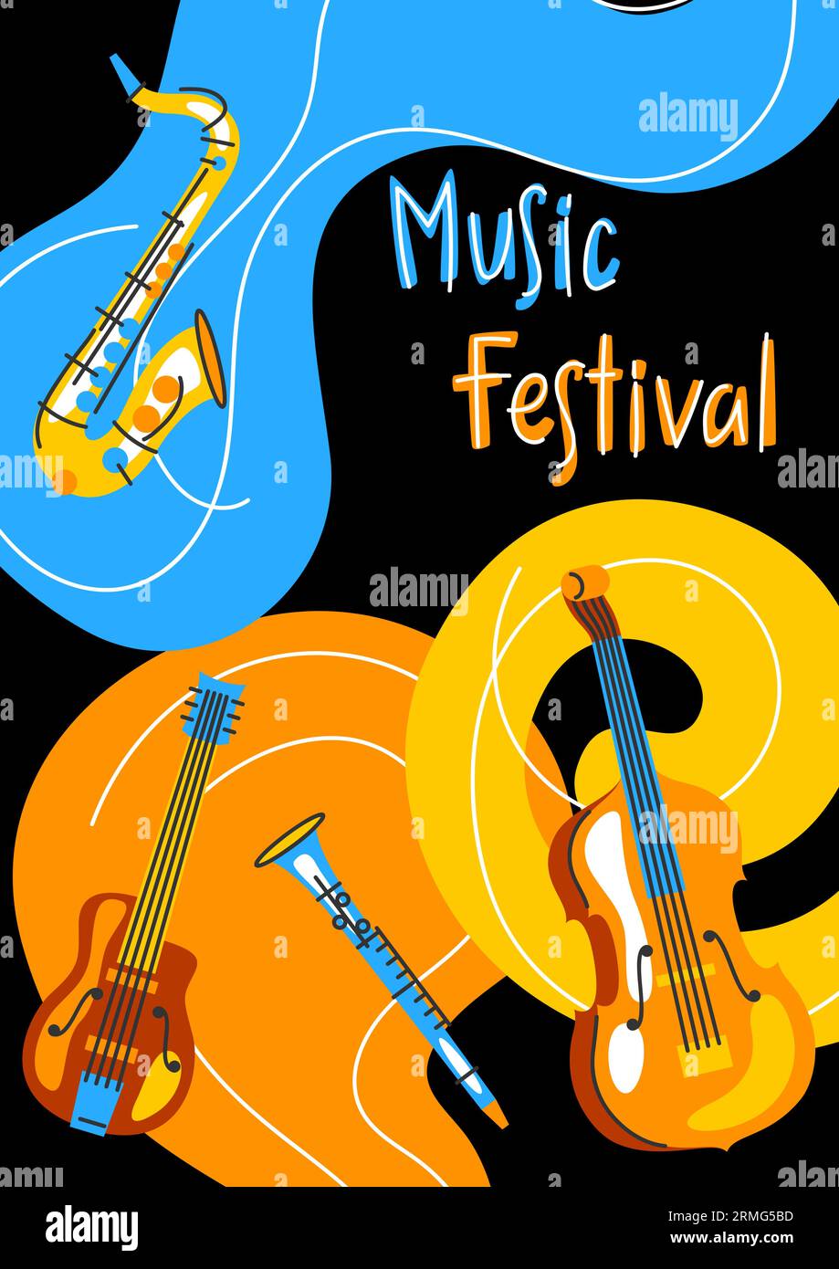 Poster with musical instruments. Jazz, blues and classical music Stock ...