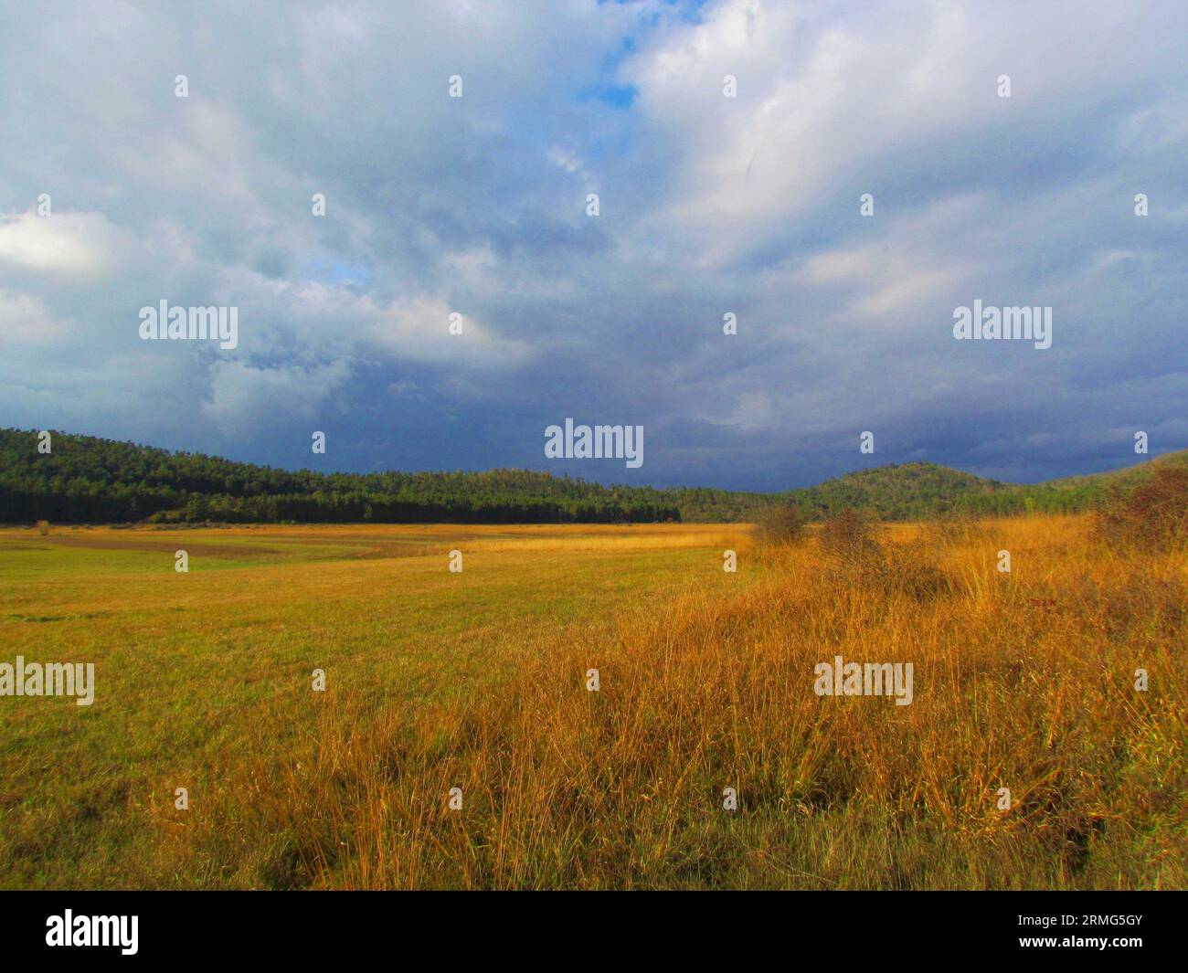 Colorful Petelinje intermittent karst lake without water near Pivka and ...