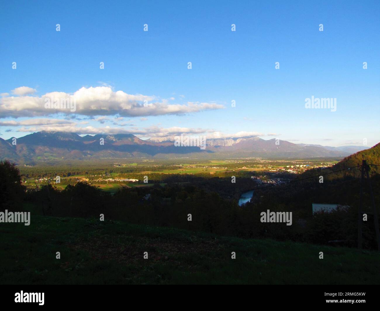 Beautiful view of Karavanke mountain range and Kamnik Savinja alps with ...