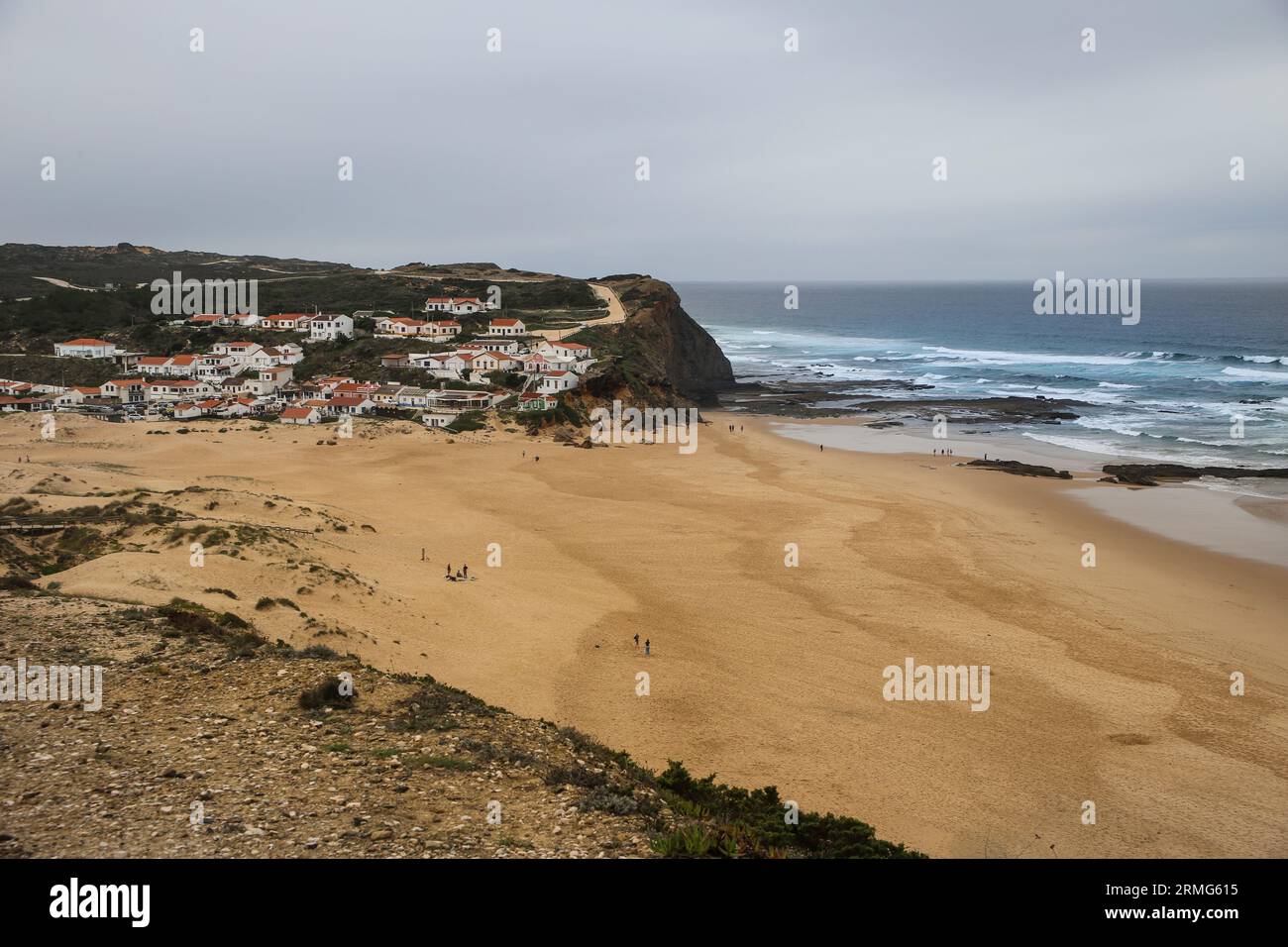 Beautiful Monte Clerigo Beach and Aljezur town in the background on a ...
