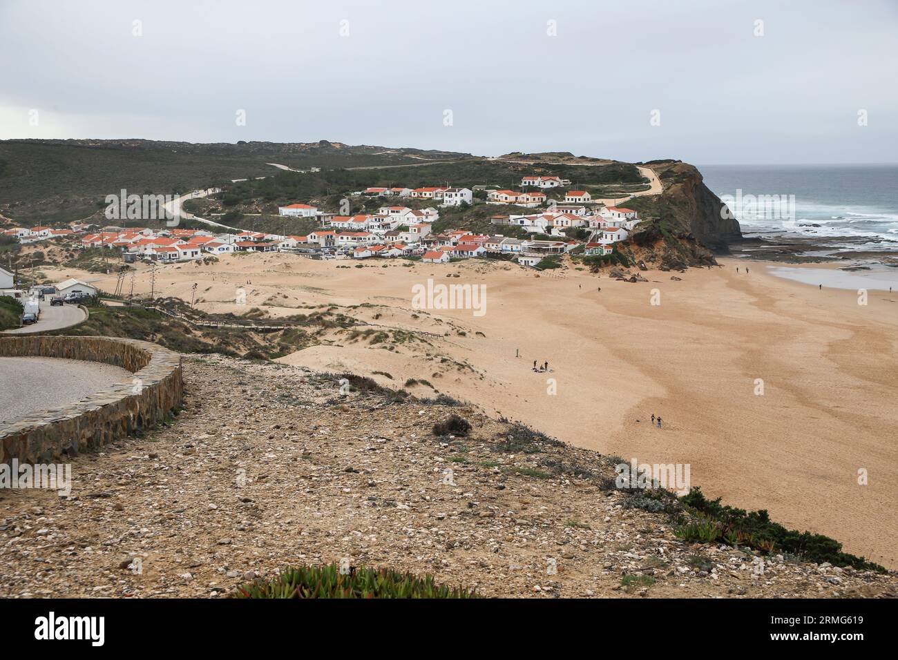Beautiful Monte Clerigo Beach and Aljezur town in the background on a ...