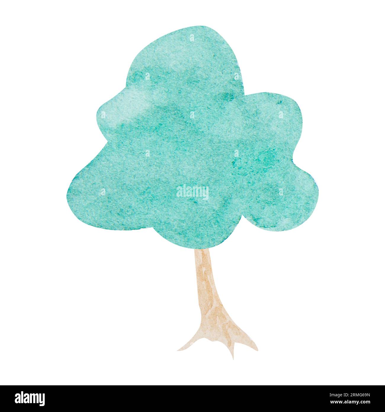 Watercolor hand drawn tree painted in children's style. Cute element of ...