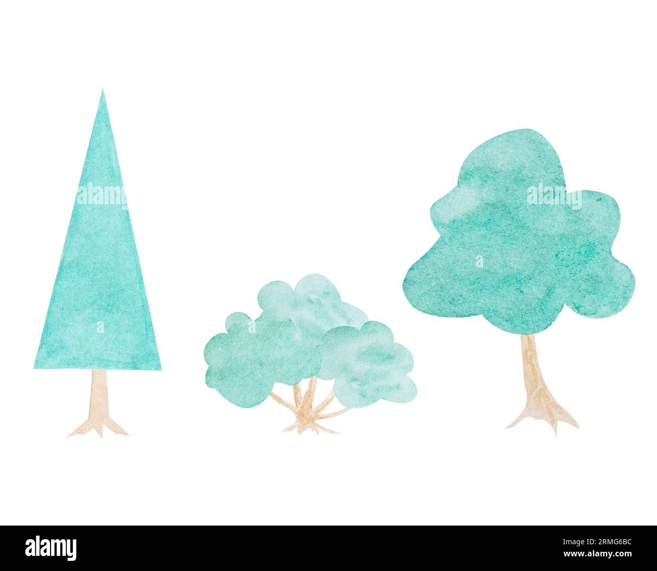 Set of watercolor hand drawn trees painted in children's style. Cute ...
