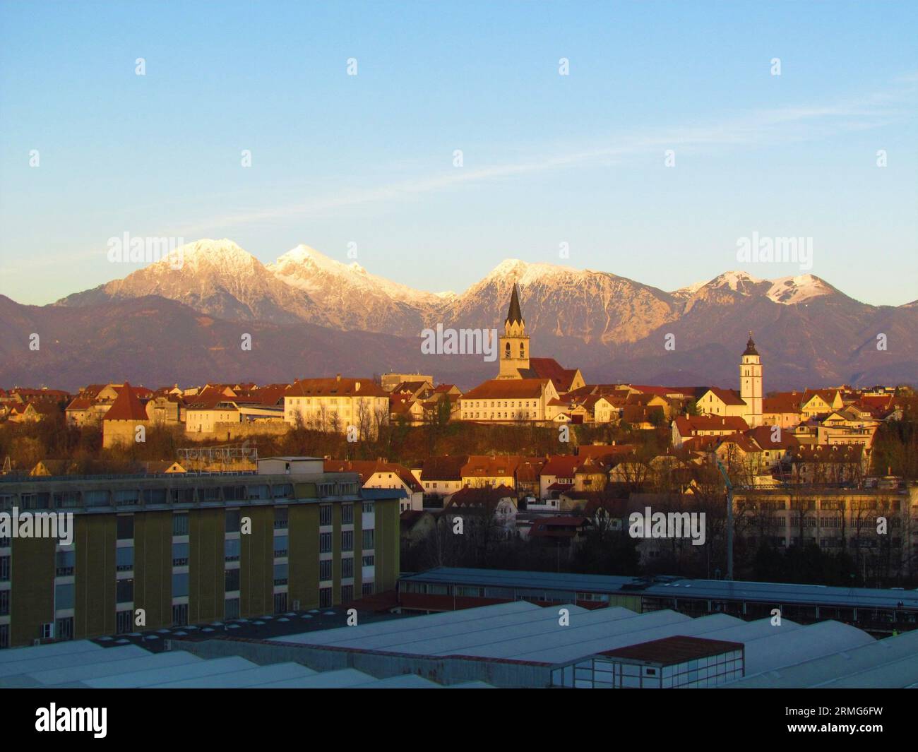 Scenic cityscape of the town of Kranj the capital of Gorenjska region ...