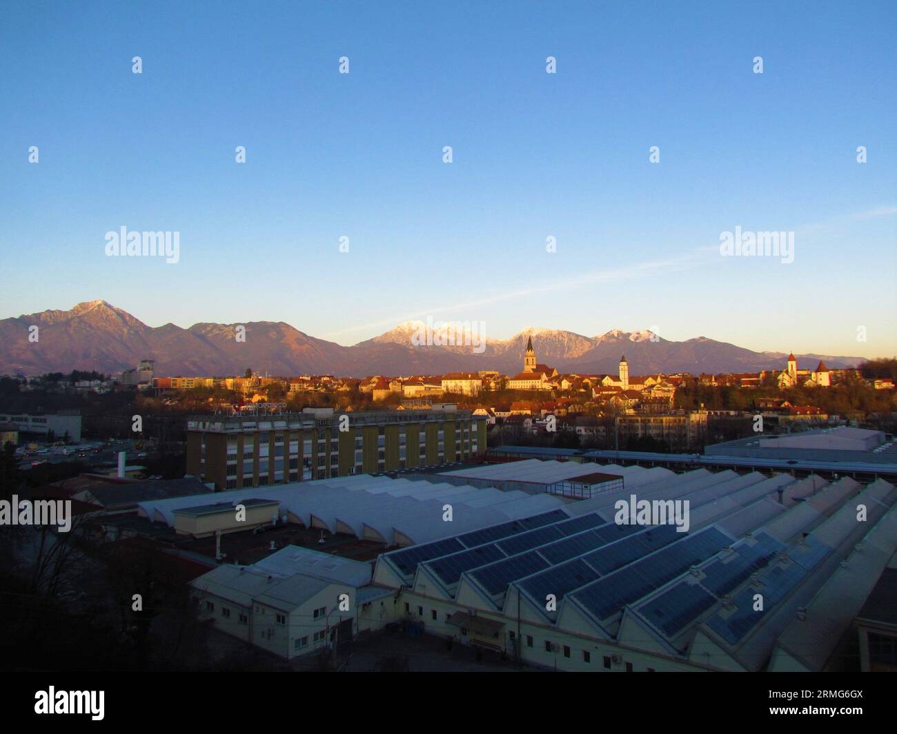 Scenic cityscape of the town of Kranj the capital of Gorenjska region ...