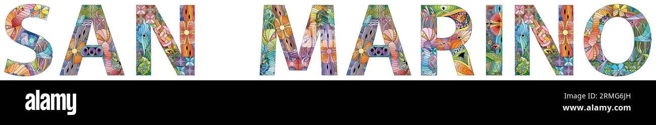 Vector words San Marino. Hand-painted art design. Illustration for t ...