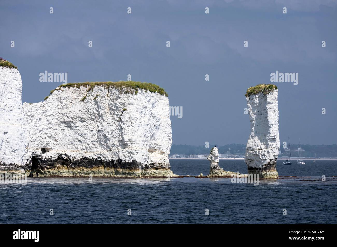 View the Old Harry Rock from boat, Swanage, Dorset, UK Stock Photo - Alamy