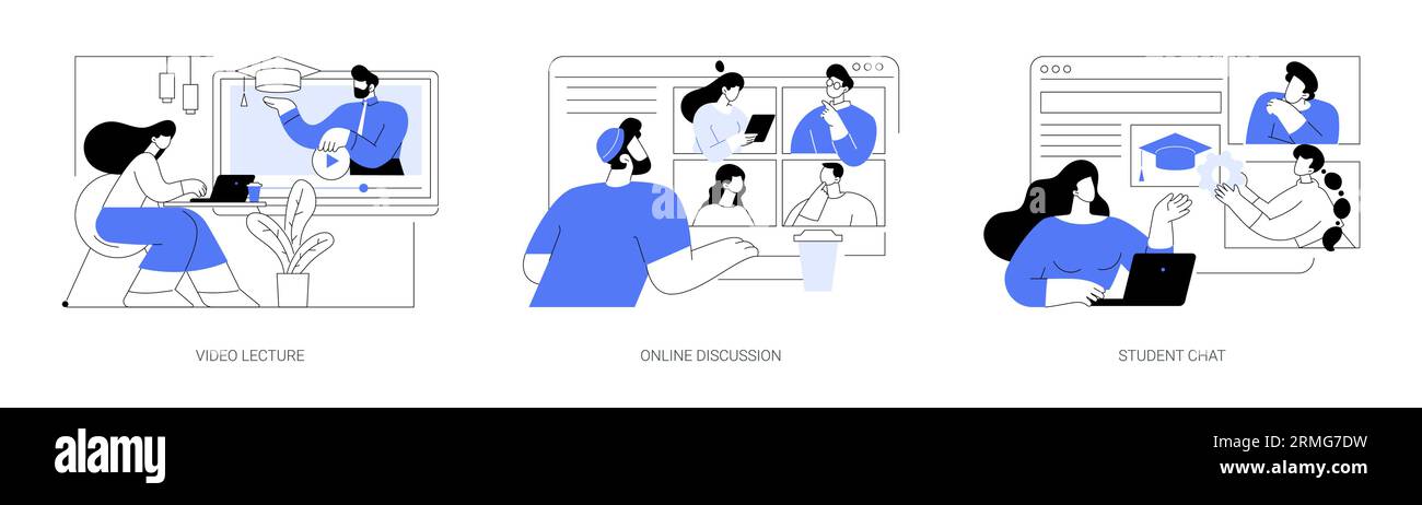 Distance learning virtual communication isolated cartoon vector ...