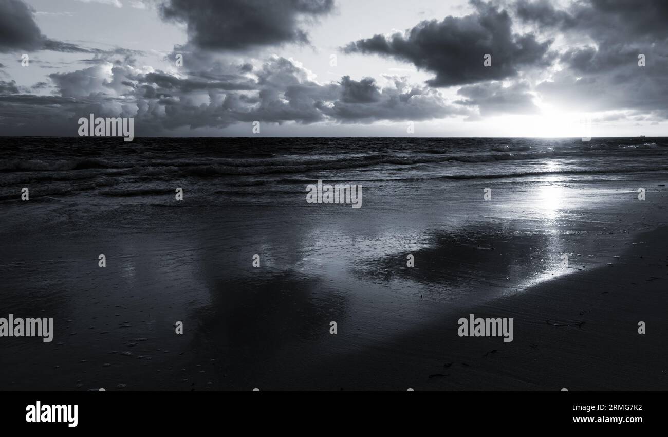 Atlantic ocean coastal landscape with shore waves under dramatic ...