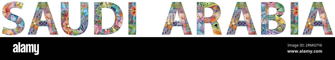 Vector words Saudi Arabia. Hand-painted art design. Illustration for t ...