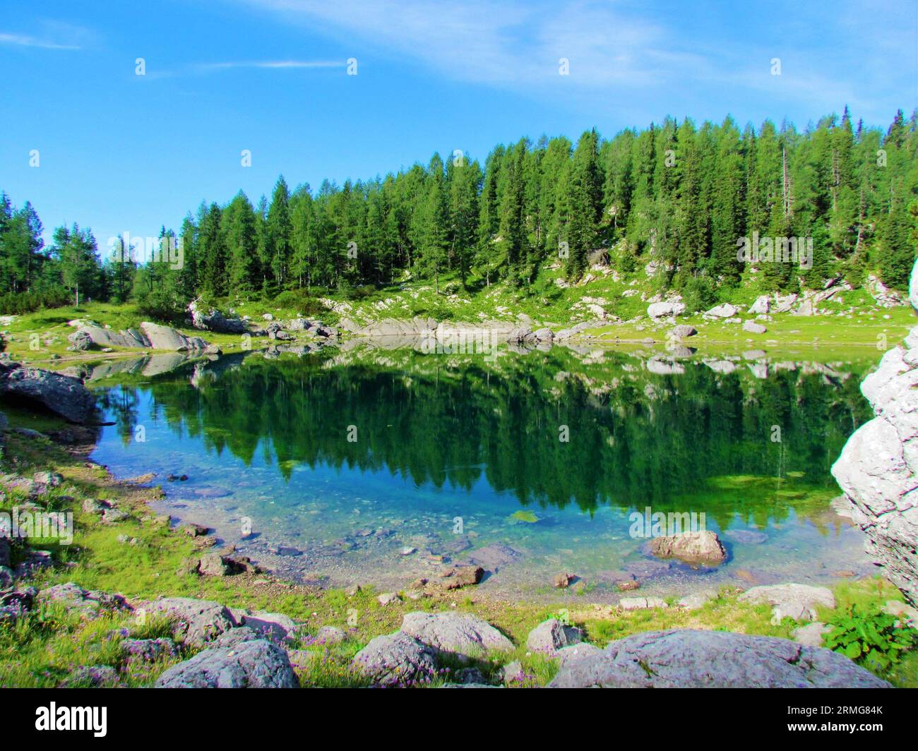 View of the Double lake or Dvojno jezero in Triglav lakes valley in ...