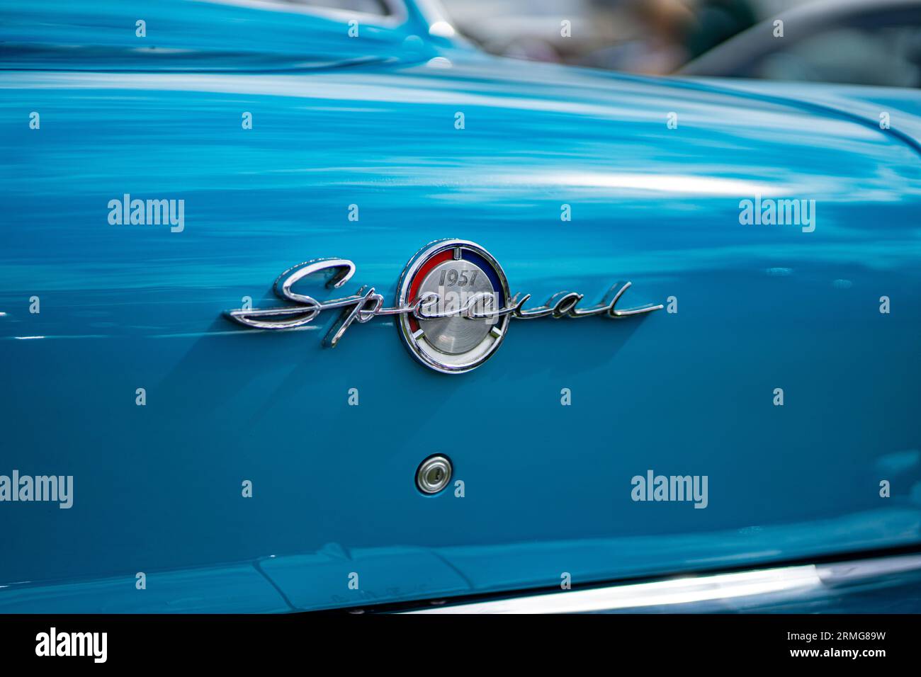 Buick Special 1957 in Blue Rear Badge Close up Stock Photo - Alamy