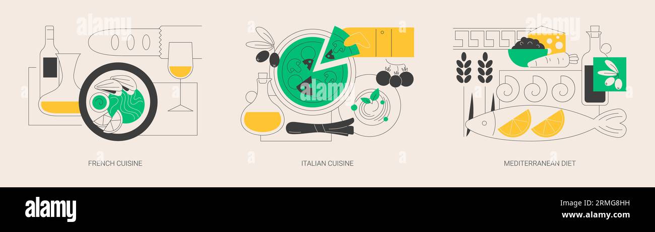 Classic european cuisine abstract concept vector illustrations Stock ...
