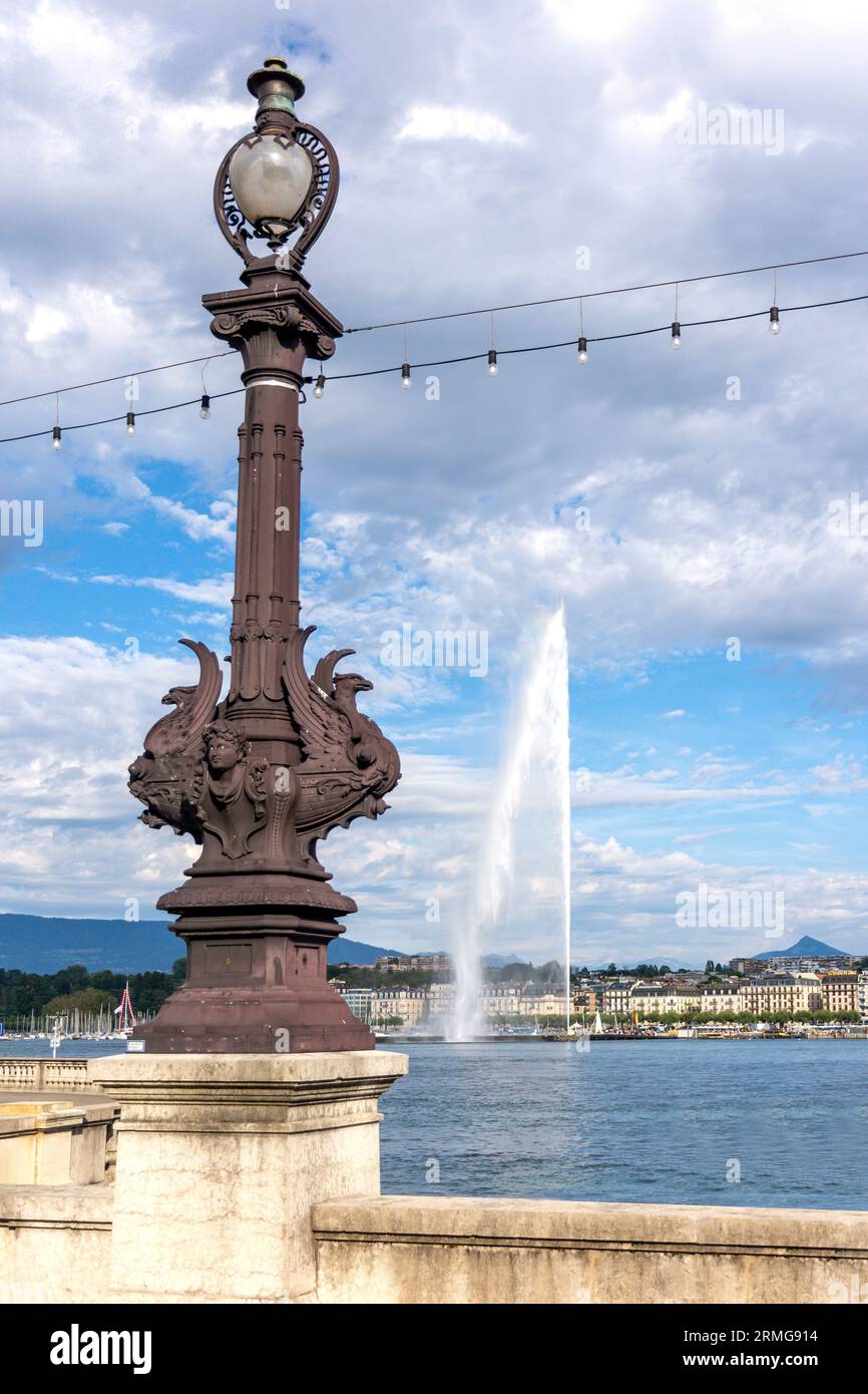 The Geneva Water Fountain (Jet d'Eau) from Quai du Mont Blanc, Geneva ...