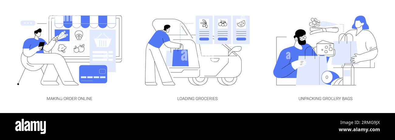 Curbside pickup at a grocery store isolated vector illustrations set ...